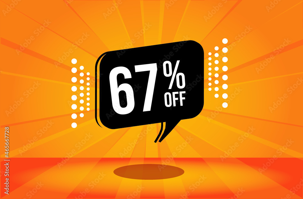 67 percent discount. Orange banner with floating balloon for promotions ...