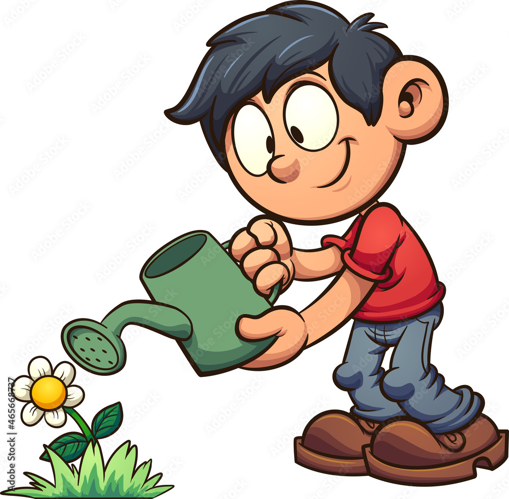 Watering Flowers Cartoon