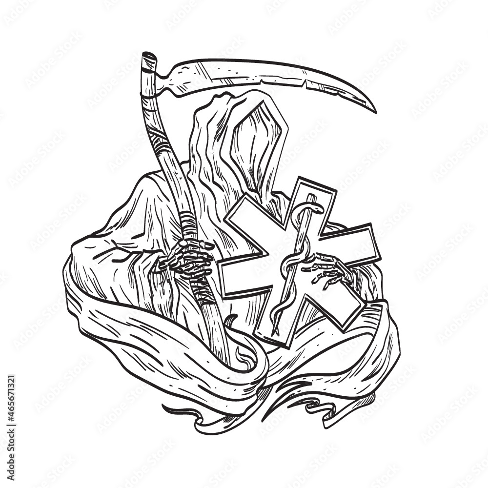 Vecteur Stock Drawing sketch style illustration of the grim reaper ...