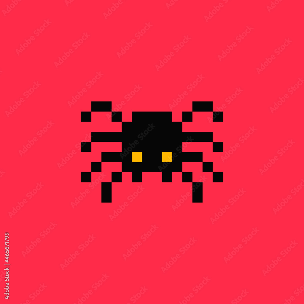 8 bit, pixel, spider, black, vector. Pixel art tarantula isolated on ...