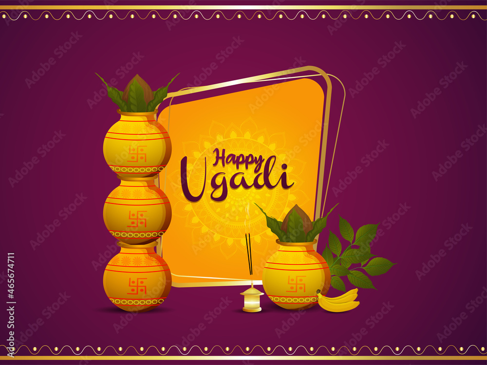 Happy ugadi. template greeting card traditional festival Stock Vector ...