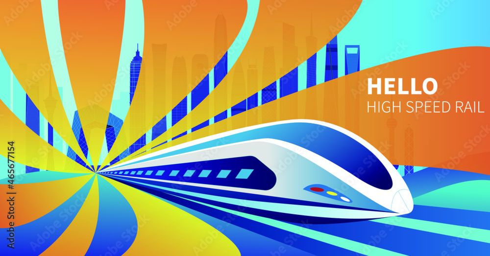 Vector illustration of China's high-speed rail city skyline ...