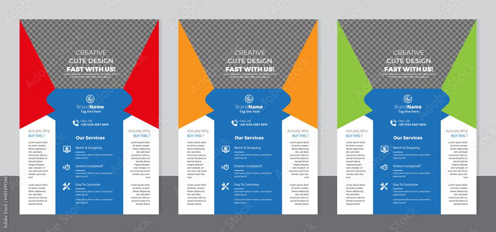 Set of 3 color variation flyer, brochure cover modern layout, annual ...