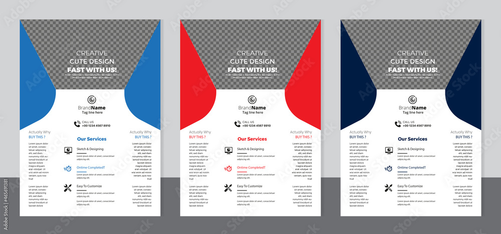 Set of 3 color variation flyer, brochure cover modern layout, annual ...