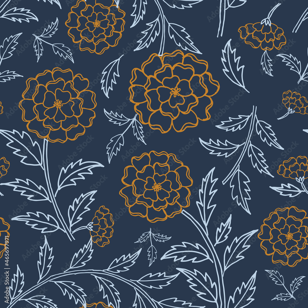 Vector marigold seamless pattern background.Perfect for wrapping paper ...