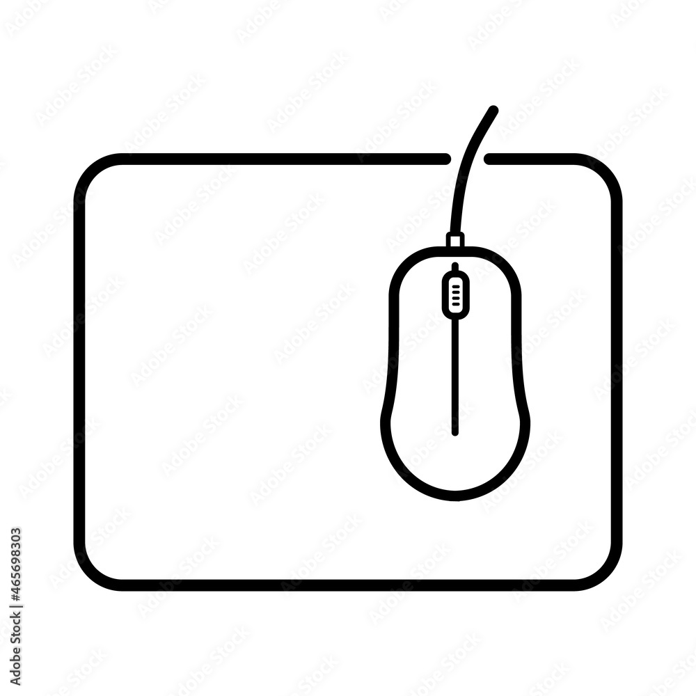 Computer mouse on a mouse pad. Vector line icon. Black outline isolated ...