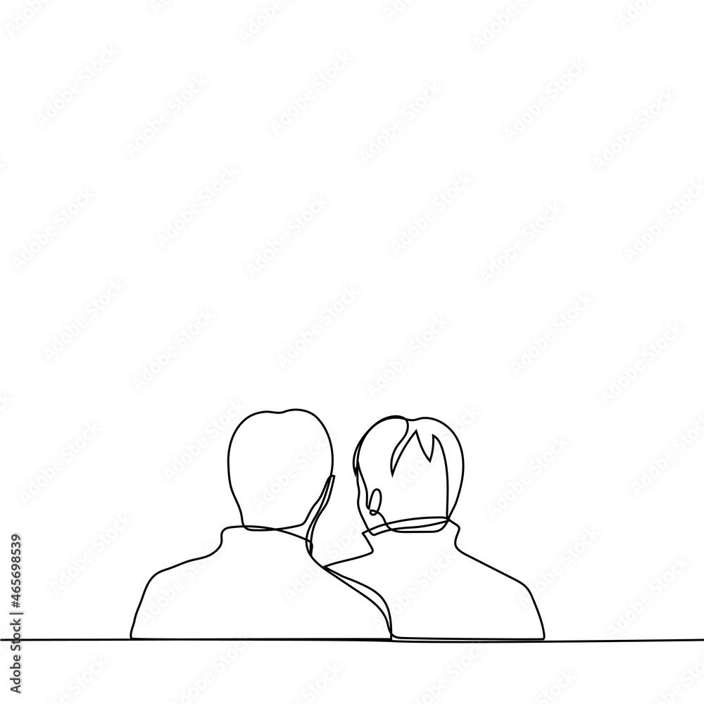 two men in a coat stand side by side and look somewhere at eye level ...