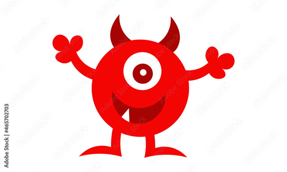 Cute silly monster. Eyes, tongue, tooth fang, hands up. Funny baby ...