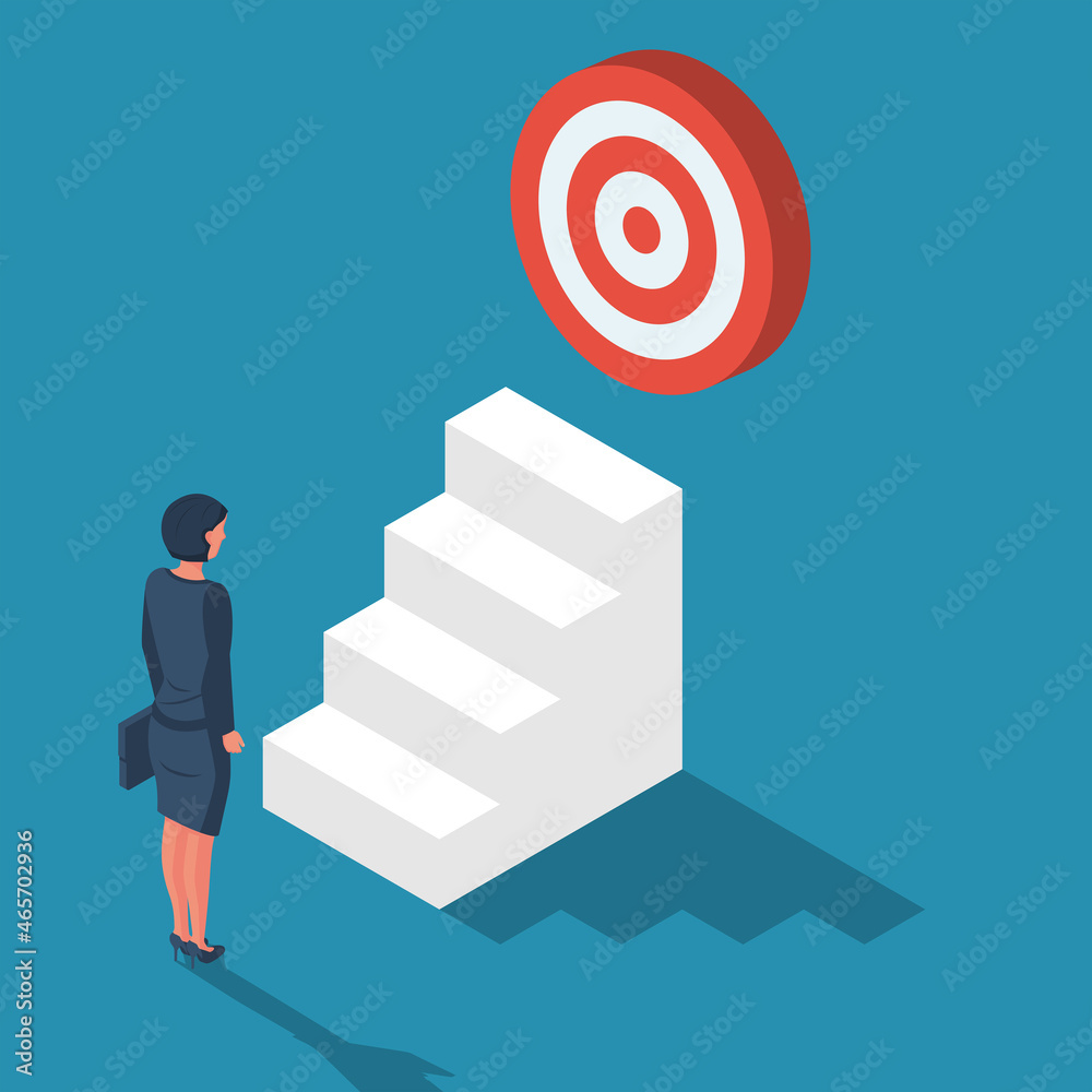 Purpose business concept. Purposeful businesswoman with spear in hand ...