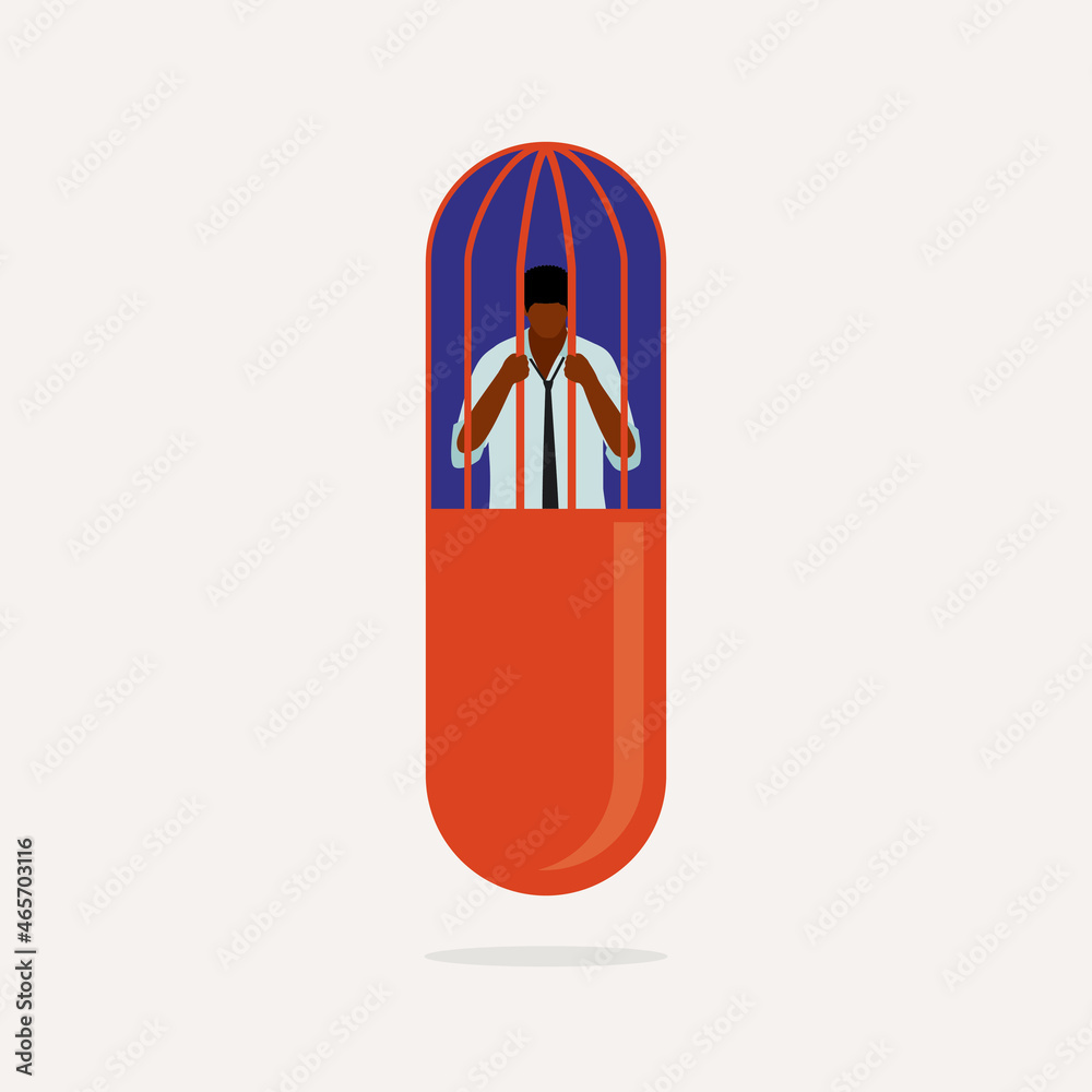 Drug Addiction Concept Drug Addict Black Man Trapped Inside A Prisoner