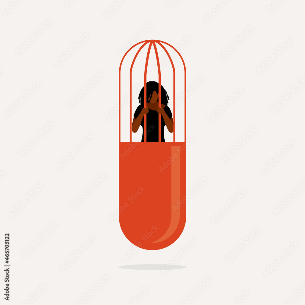 Drug Addiction Concept. Drug Addict Black Woman Trapped Inside A ...