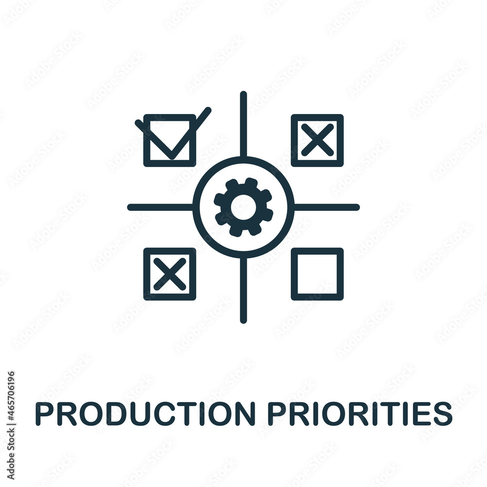 Production Priorities icon. Monochrome sign from production management collection. Creative ...
