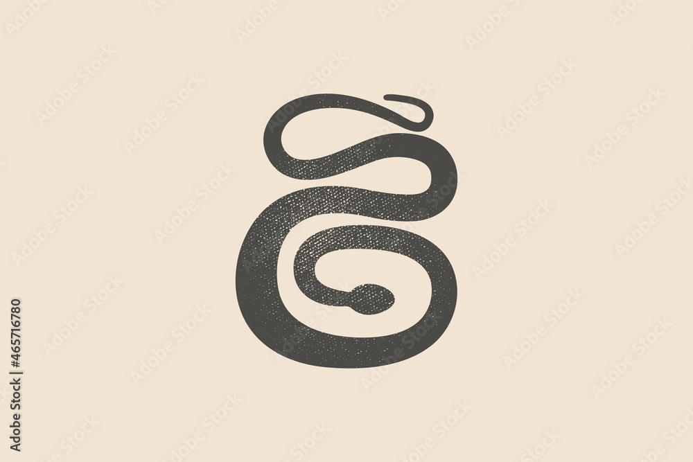 Silhouette vector illustration of a curved snake on a light isolated ...
