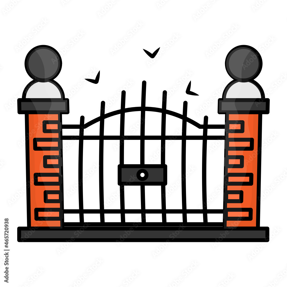 Graveyards Iron Gate Concept, haunted house entrance Vector Color Icon ...