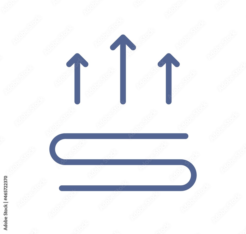 Heating icon with three straight arrows over heater element. Thermal ...