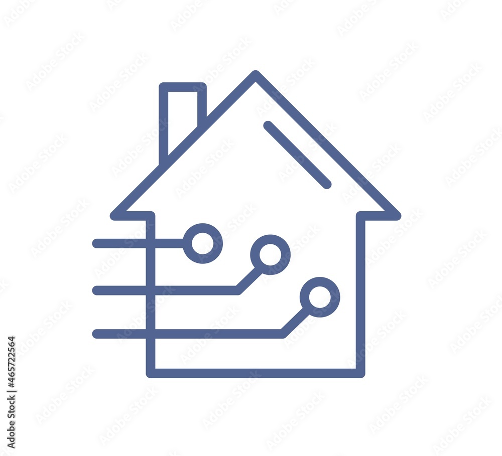 Smart home icon in line art style. Simple sign of house remote control ...