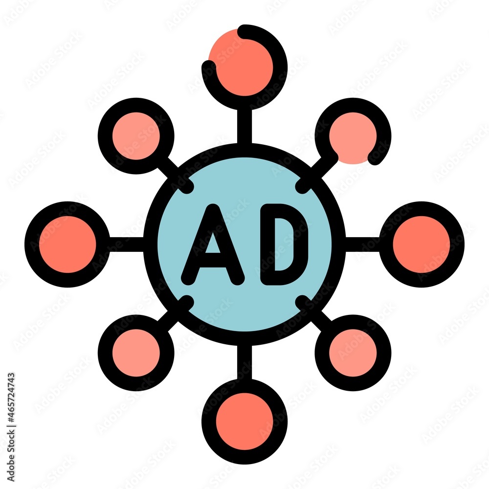 Ad mind map icon. Outline ad mind map vector icon color flat isolated ...