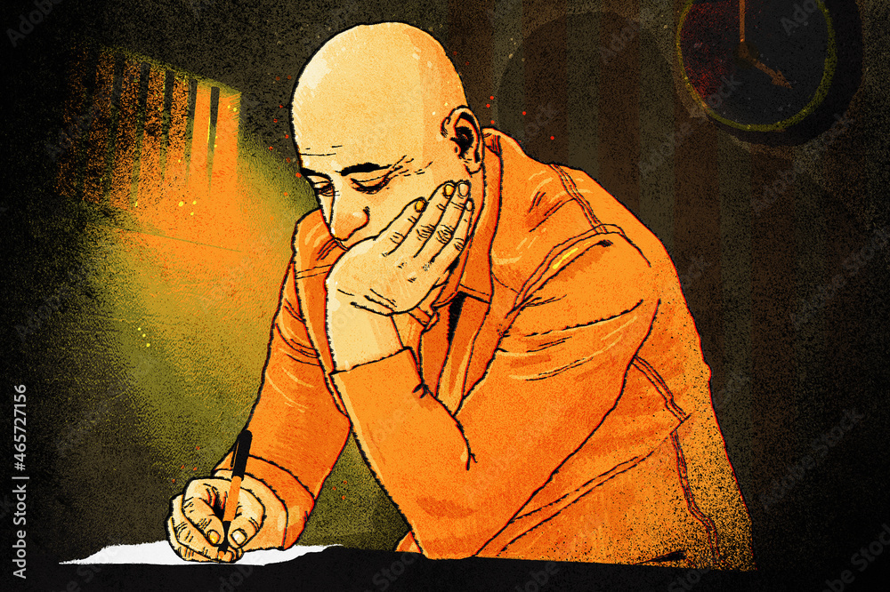 Prisoner writing letter in cell Stock Illustration | Adobe Stock