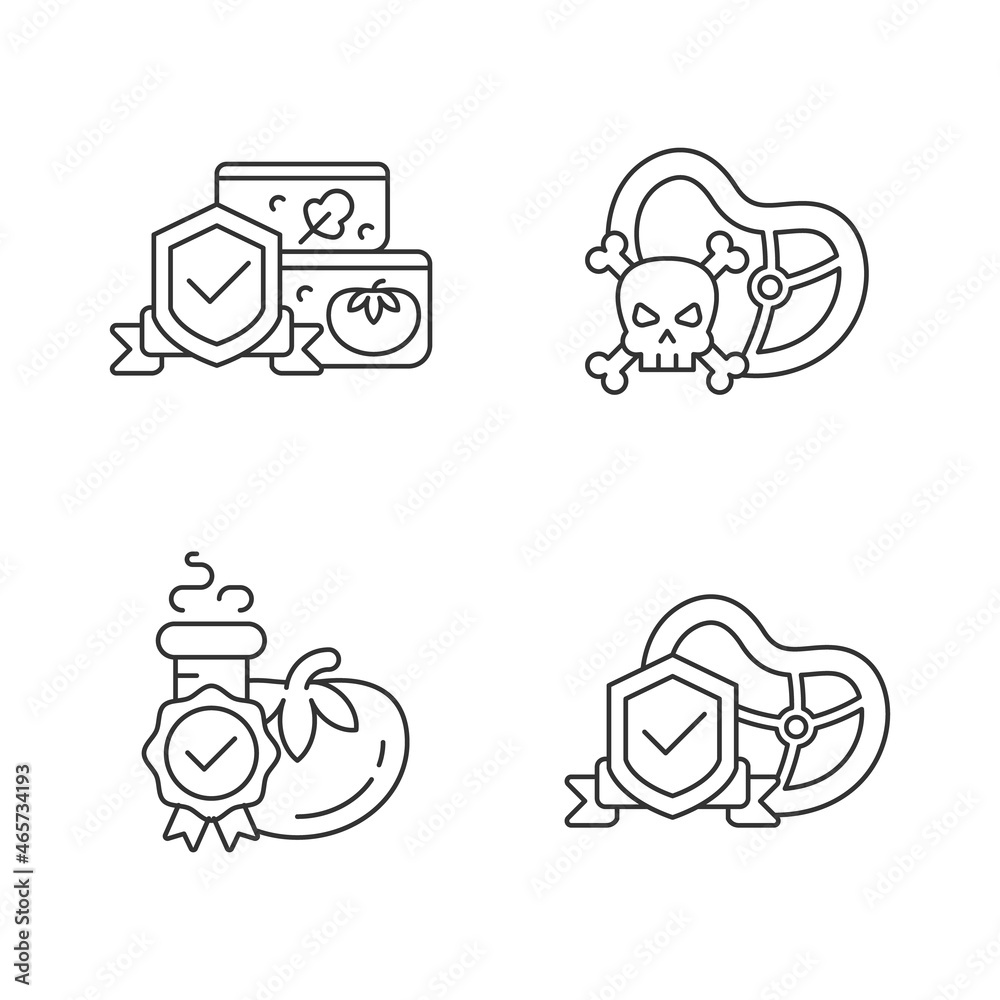 Food production certification linear icons set. Nutrition testing and ...