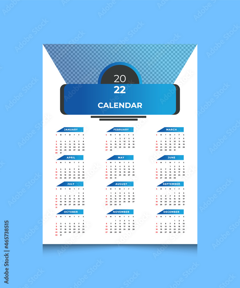 Single page calendar 2022, Calendar design for 2022. Wall calendar one ...