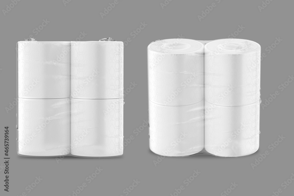 Empty blank white toilet paper set packaging Mock up isolated on grey ...