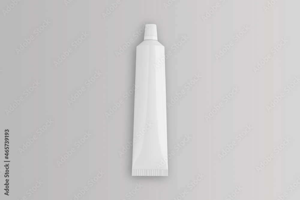Empty blank white toothpaste tube mock up with box isolated on a grey ...