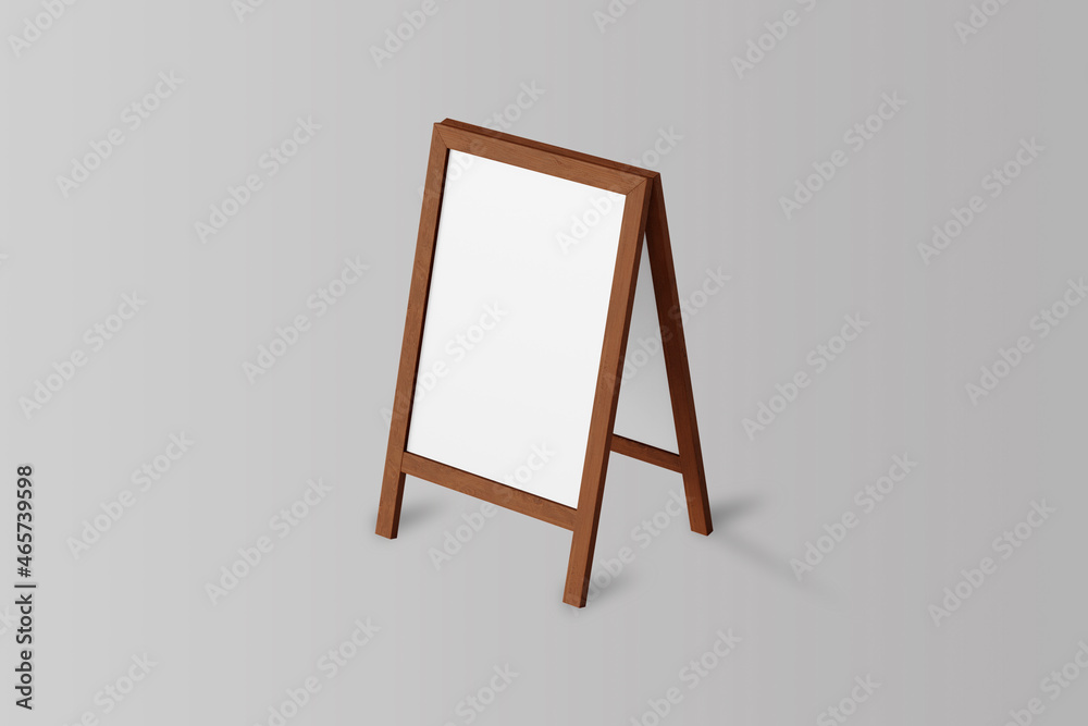 Wooden outdoor stand signage board isolated on a grey background. menu ...