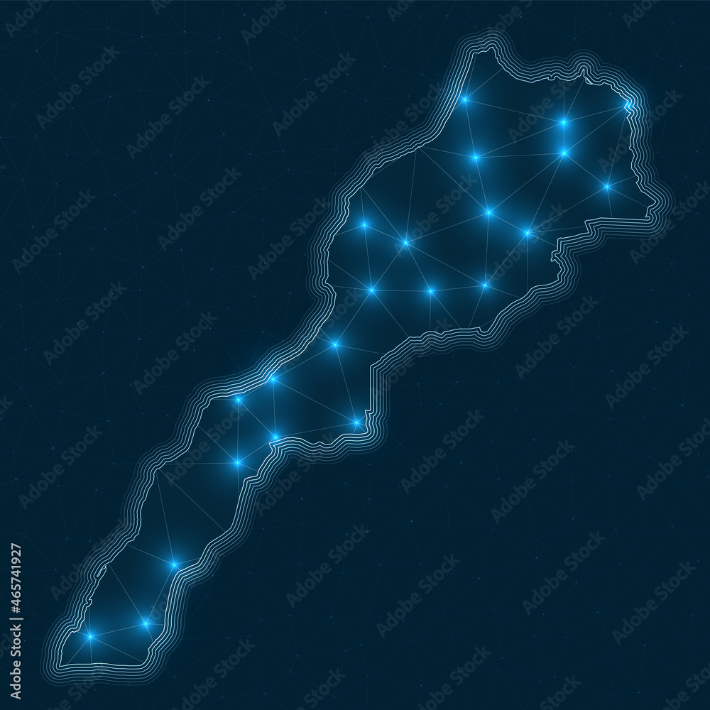 Morocco network map. Abstract geometric map of the country. Digital ...