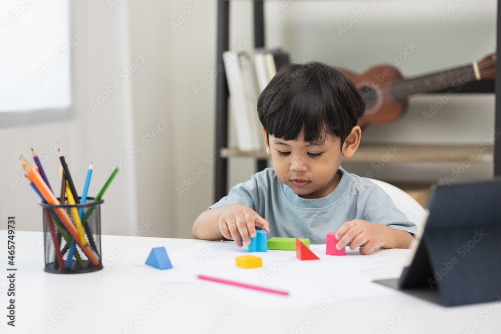 Asian little boy education from home. Developing children's learning ...