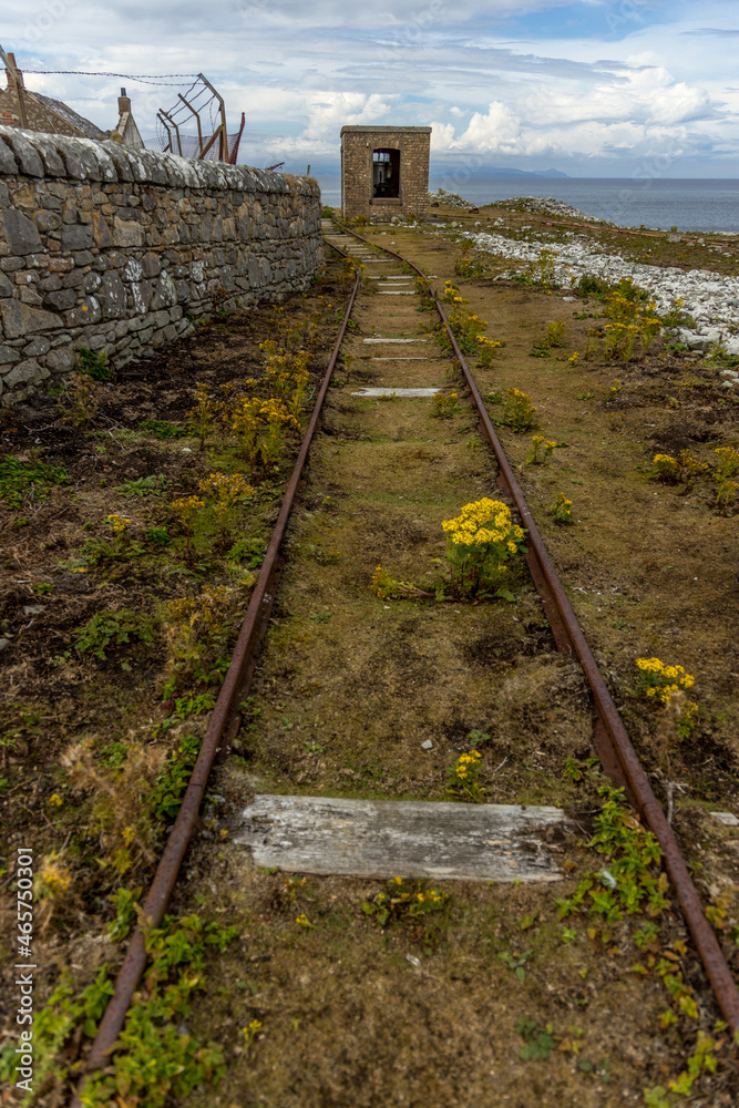 Outside views of older derelict coastguard lighthouse buildings and old ...