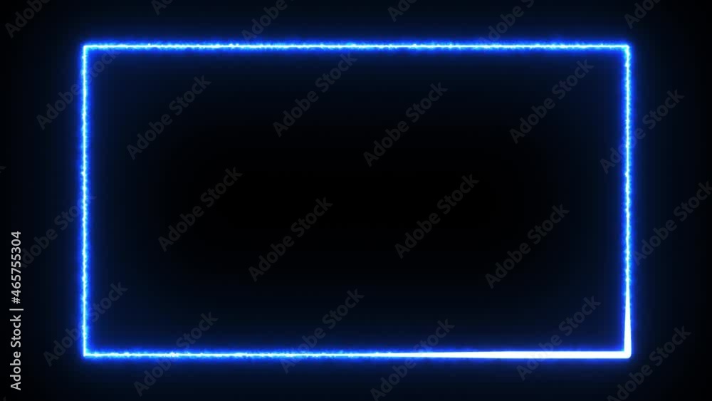 Animated blue neon glowing rectangle frame background. Bright vibrant ...