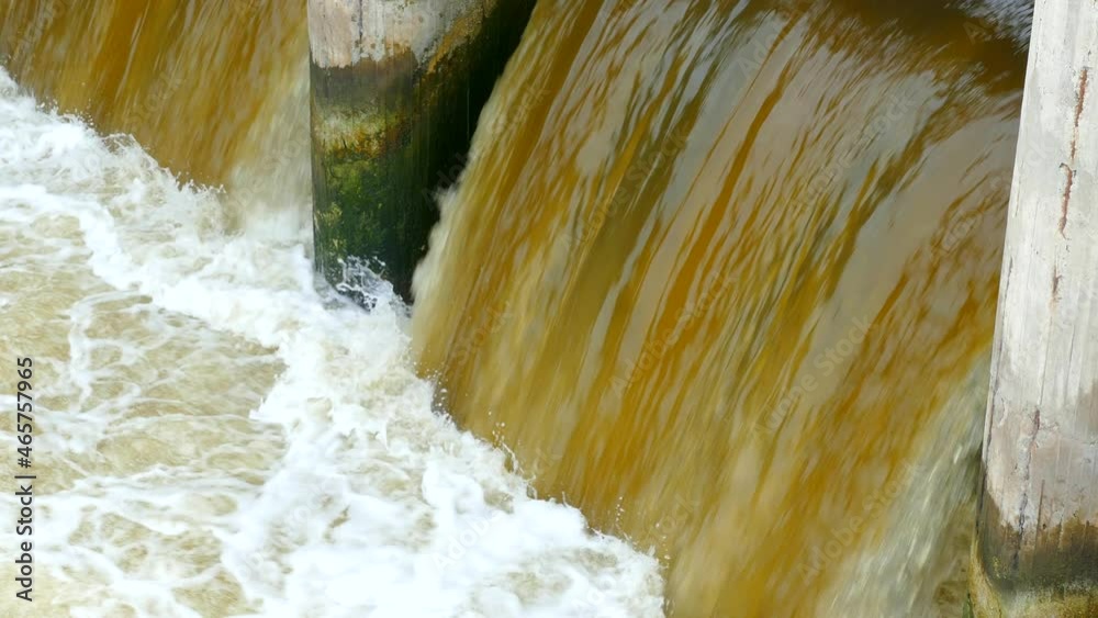 Hydroelectric power plant, river dam with flowing water at ...