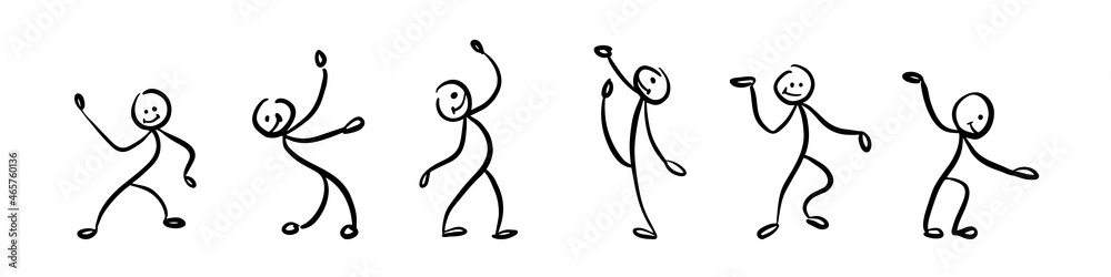 Abstract hand drawn stick figures collection. Dancing people isolated ...