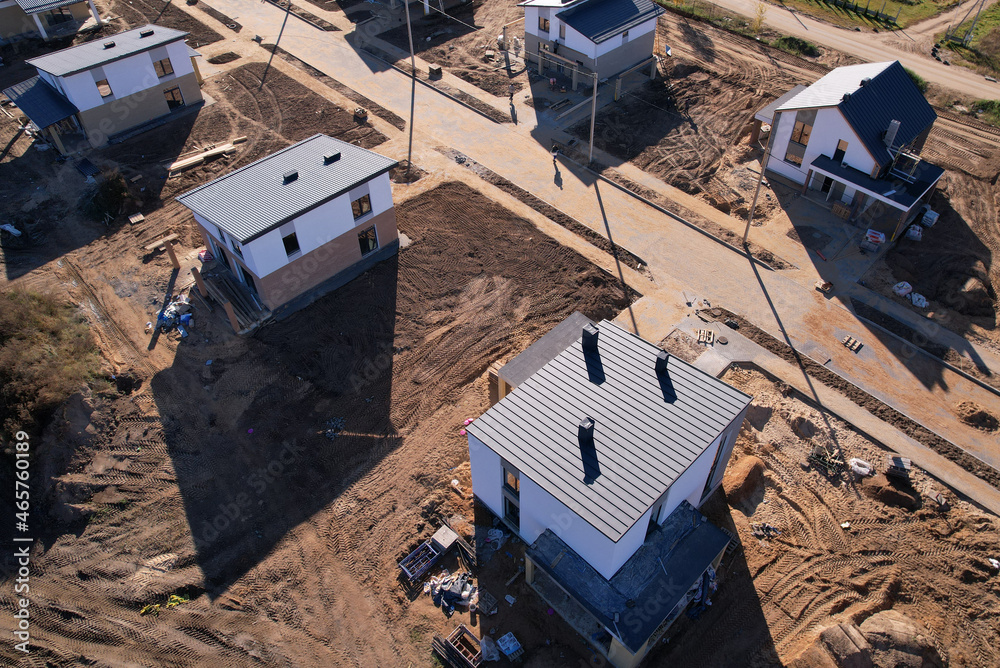 Building a country house of expanded-clay concrete blocks. Unfinished ...