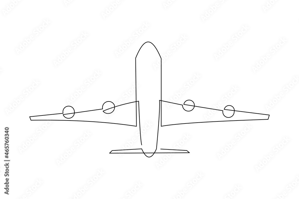 Continuous line drawing of flying airplane. Single one line art of jet ...