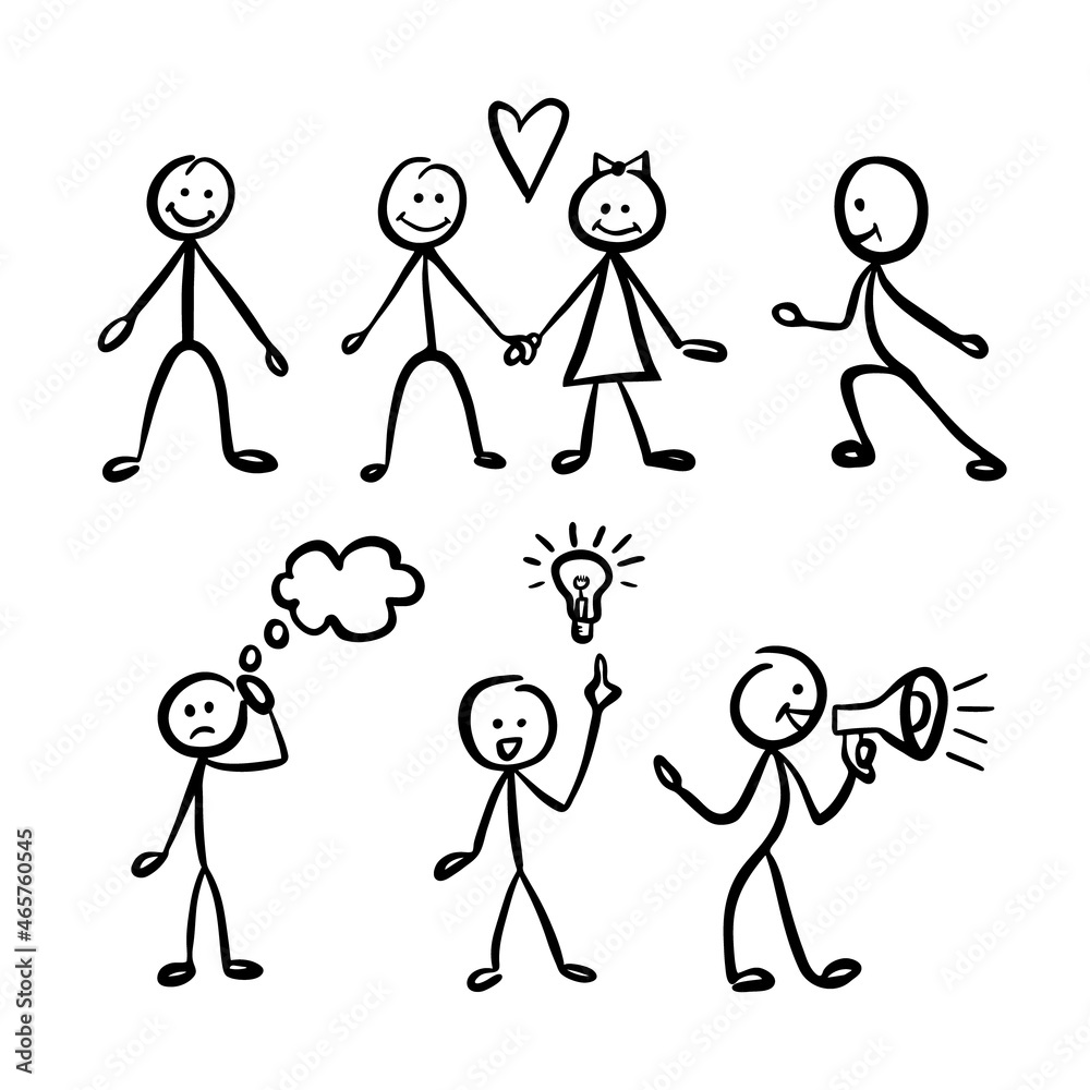 Hand drawn stick figures collection. Doodle people isolated on white ...