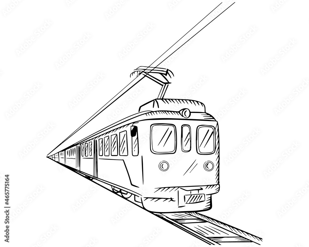 A train car, metro trams with a black outline. Wagon logo. Vector ...