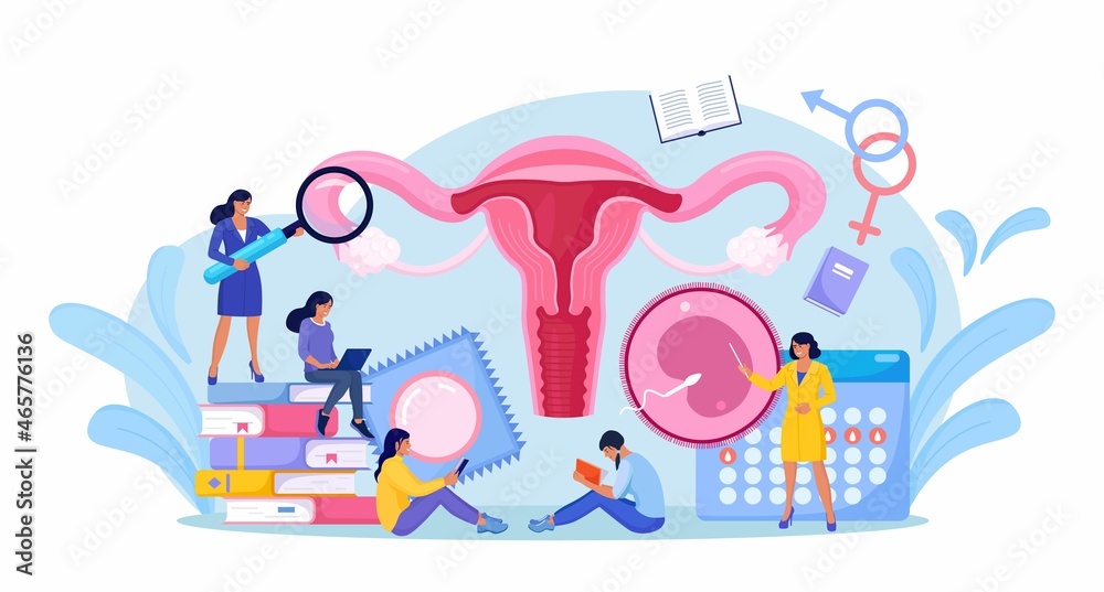 Vettoriale Stock People are studying sex education. Human biology and ...