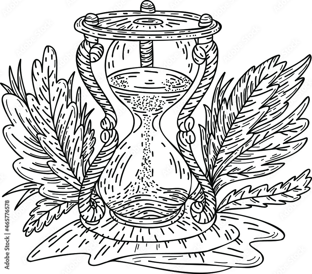 Hand drawn sandglass, vector outline doodle illustration, coloring ...