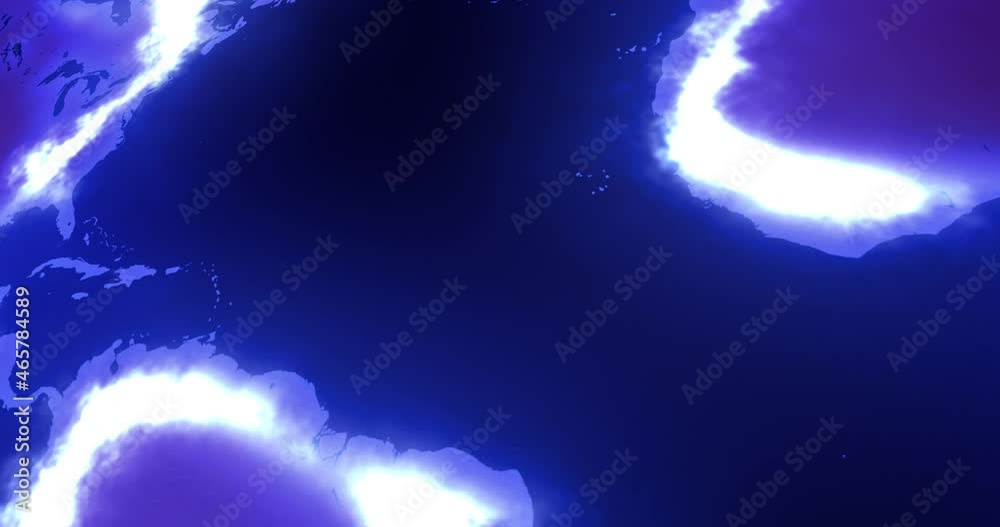 Earth map with outline energy field in blue waves. World map and plasma ...