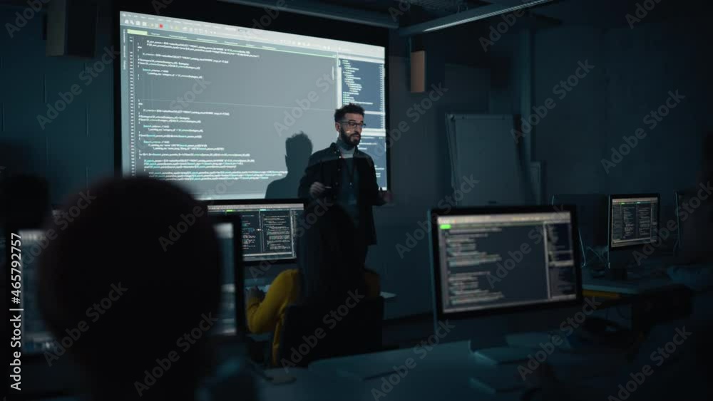 Teacher Giving Computer Science Lecture to Diverse Multiethnic Group of ...