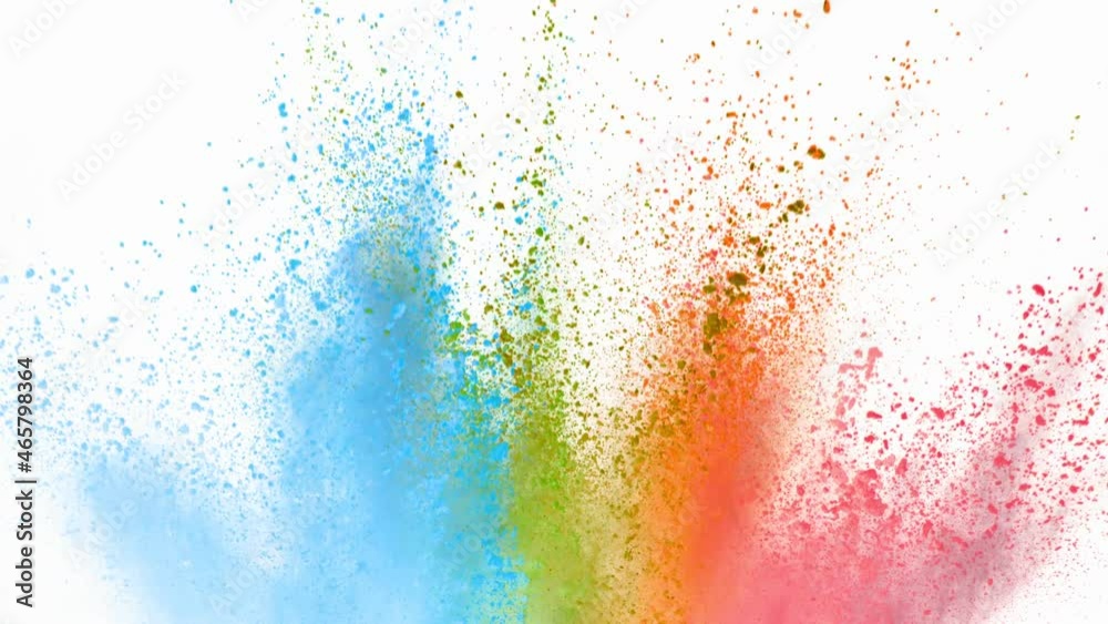 Super slow motion of colored powder explosion isolated on white ...
