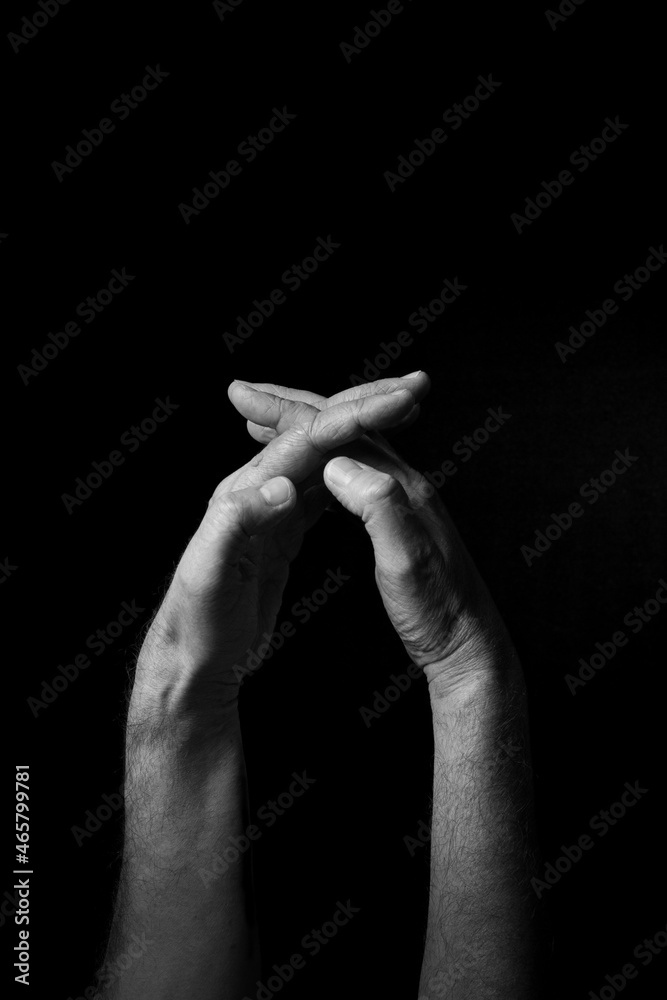 B+W image of hand demonstrating BSL sign language letter W isolated ...