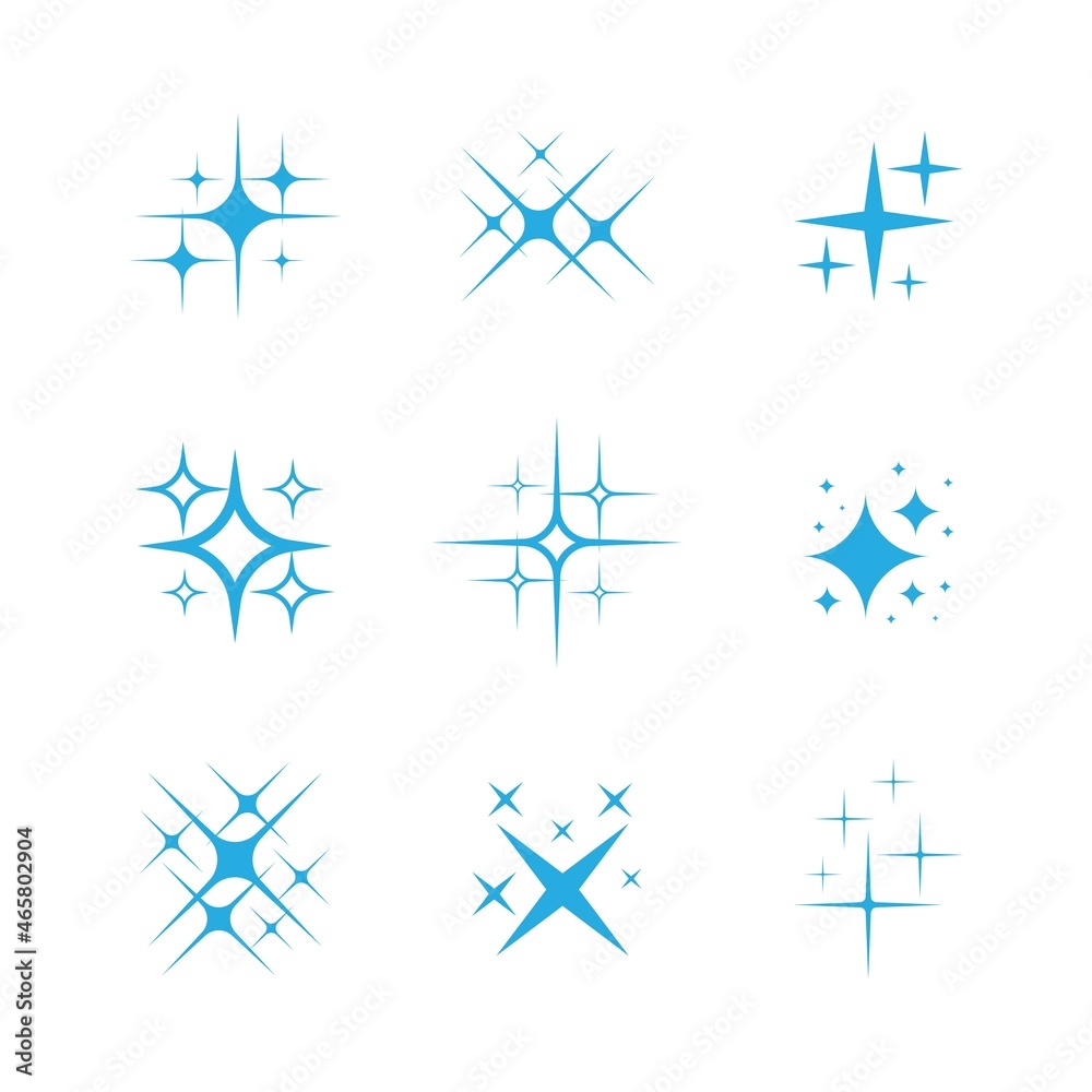 Set of shine icons, clean star icon, twinkling stars, sparkle light ...