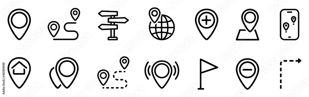 Set of location icons. Navigation and map icons. GPS elements symbols ...