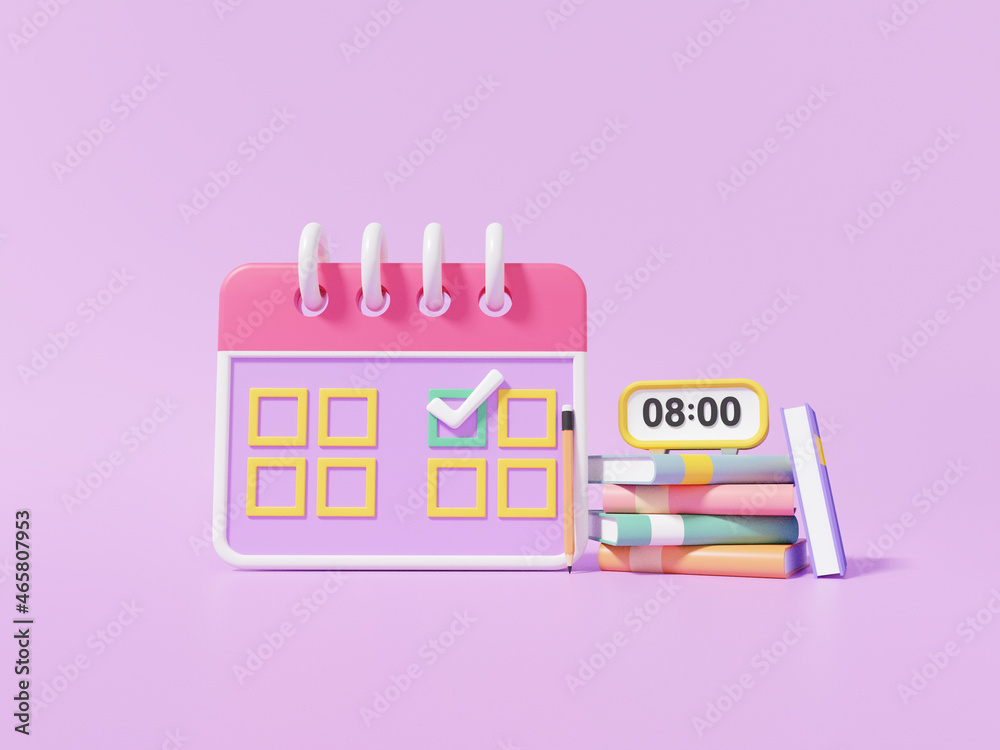 Minimal cartoon cute smooth Calendar marked approved alarm clock on ...