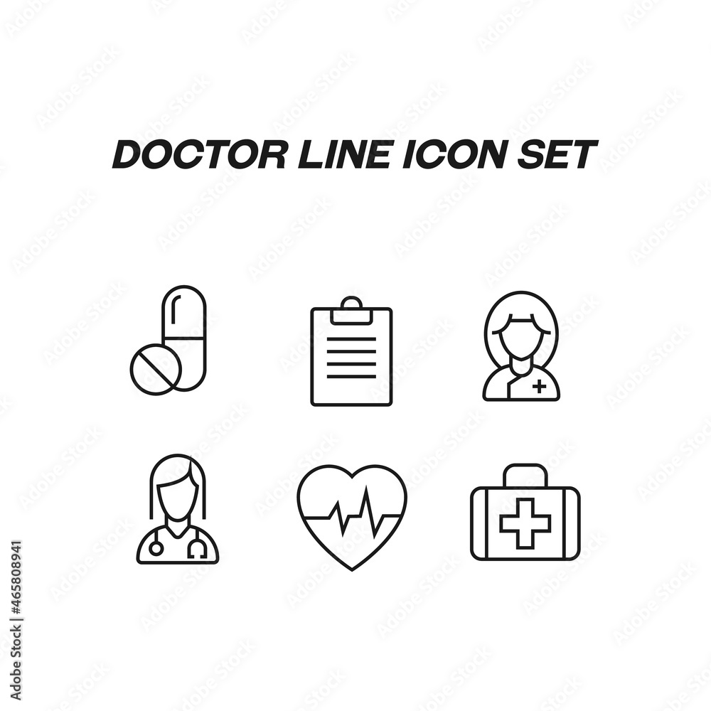 Doctor line icon collection. Vector line icons in trendy flat style for ...