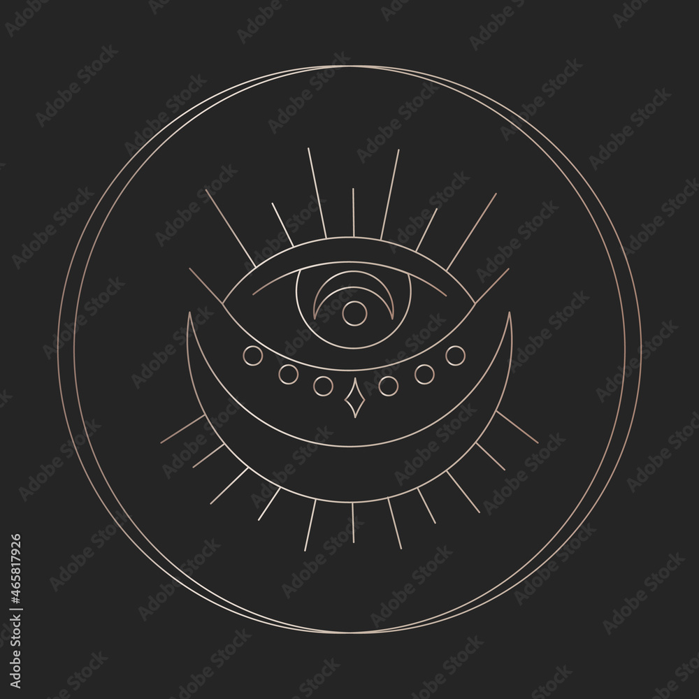 Mystic boho ritual eye symbol. Hand drawn golden gradient astrology ...
