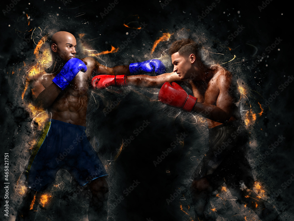ภาพประกอบสต็อก Boxing fight in flammes and particles ภาพ | Adobe Stock
