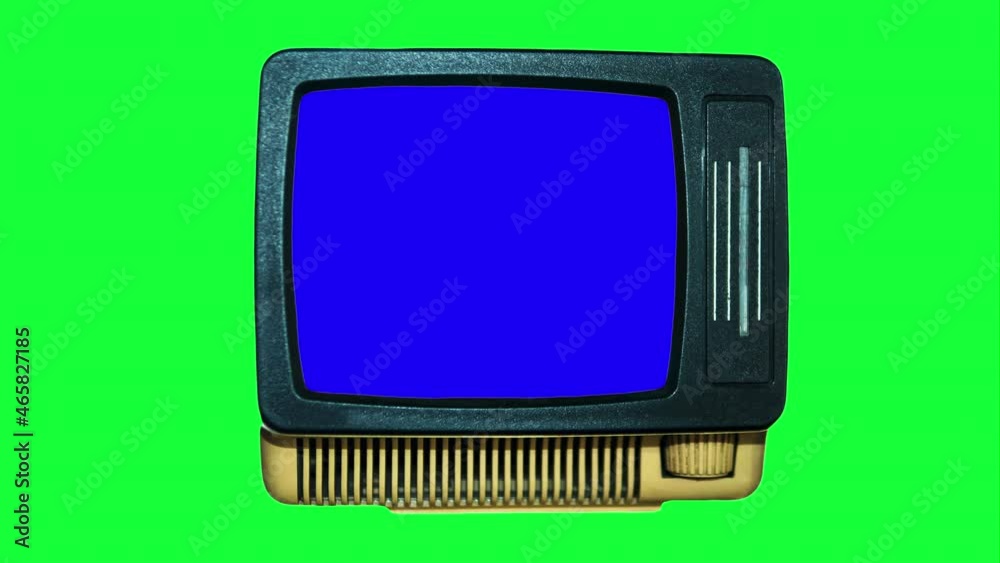 Chroma key Retro TV with a blue chroma key display on a green ...